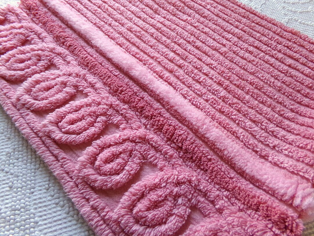 Sugary Pink Loops Vintage Chenille Fabric, 12" X 26" Inch Piece of ...