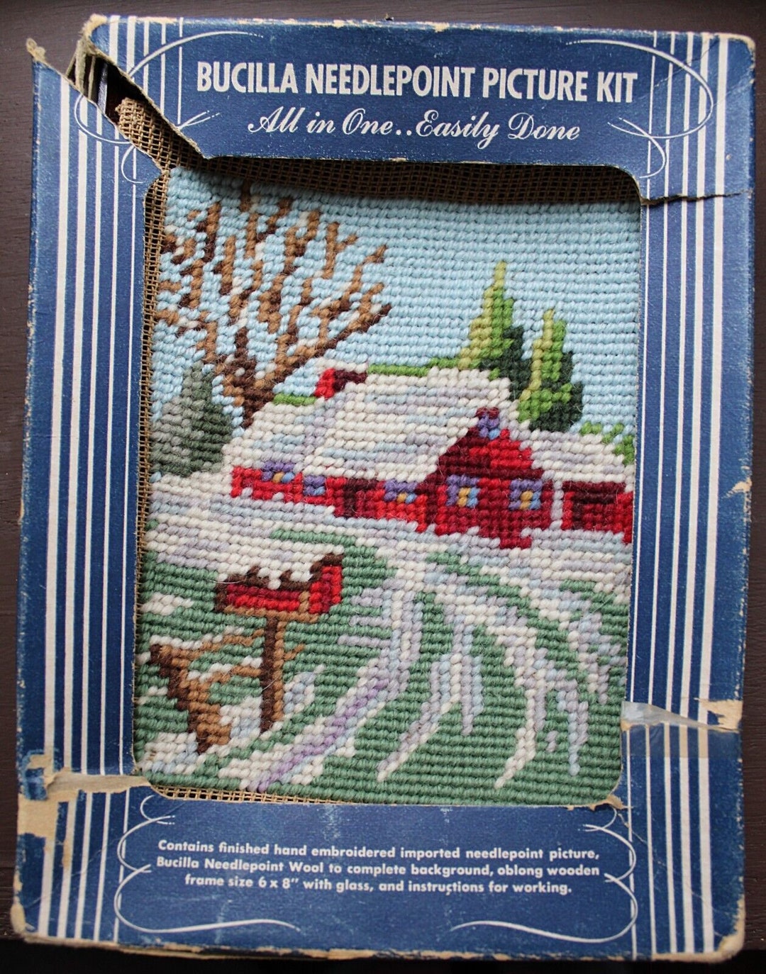 Vintage Bucilla Needlepoint Picture Kit 1940s 50s Country Winter Scene ...