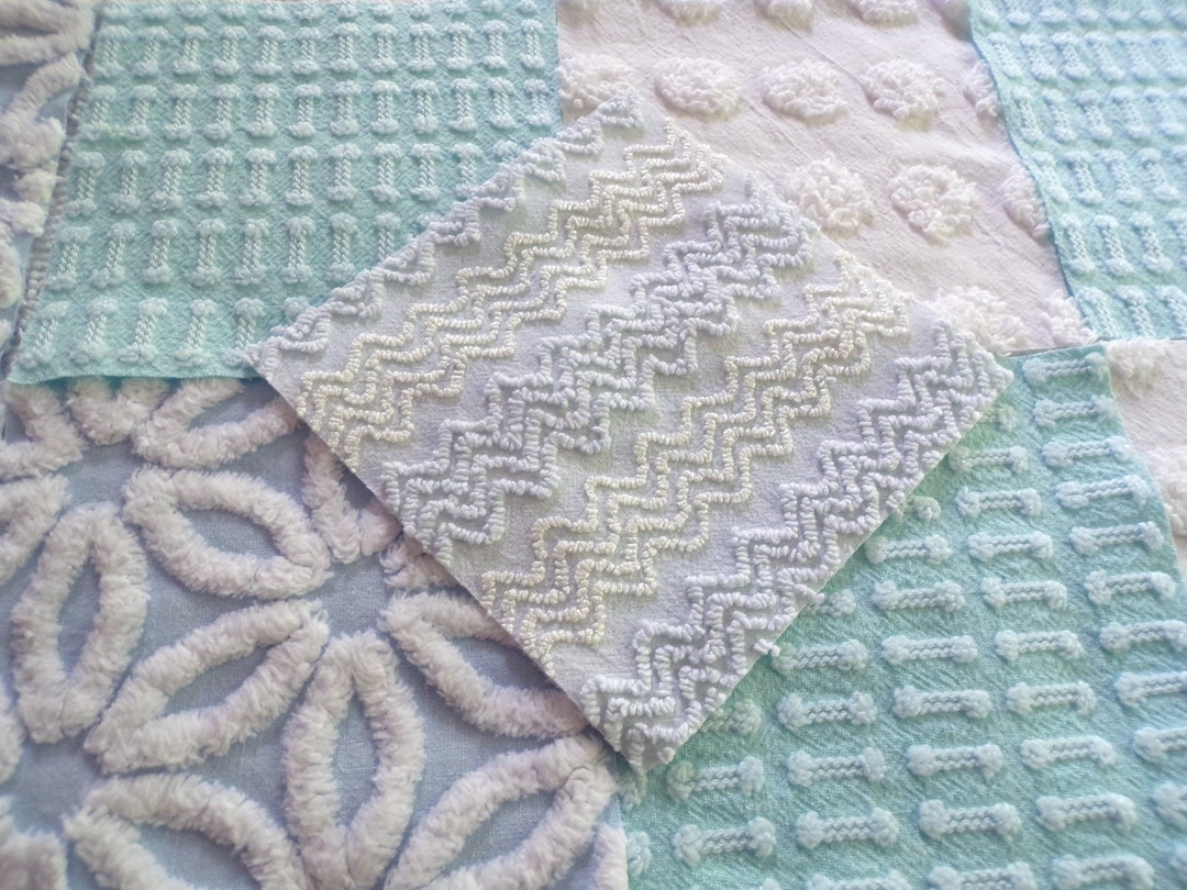 Spa Blue Quilt Squares Set, Rotary Cut From Vintage Chenille Bedspread ...