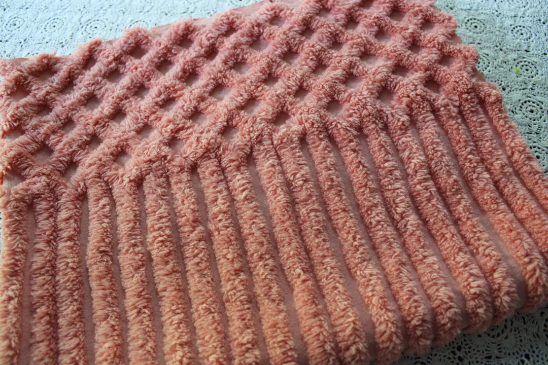 Overripe Melon Vintage Chenille Fabric Piece, Super Plush Thick Tufts ...