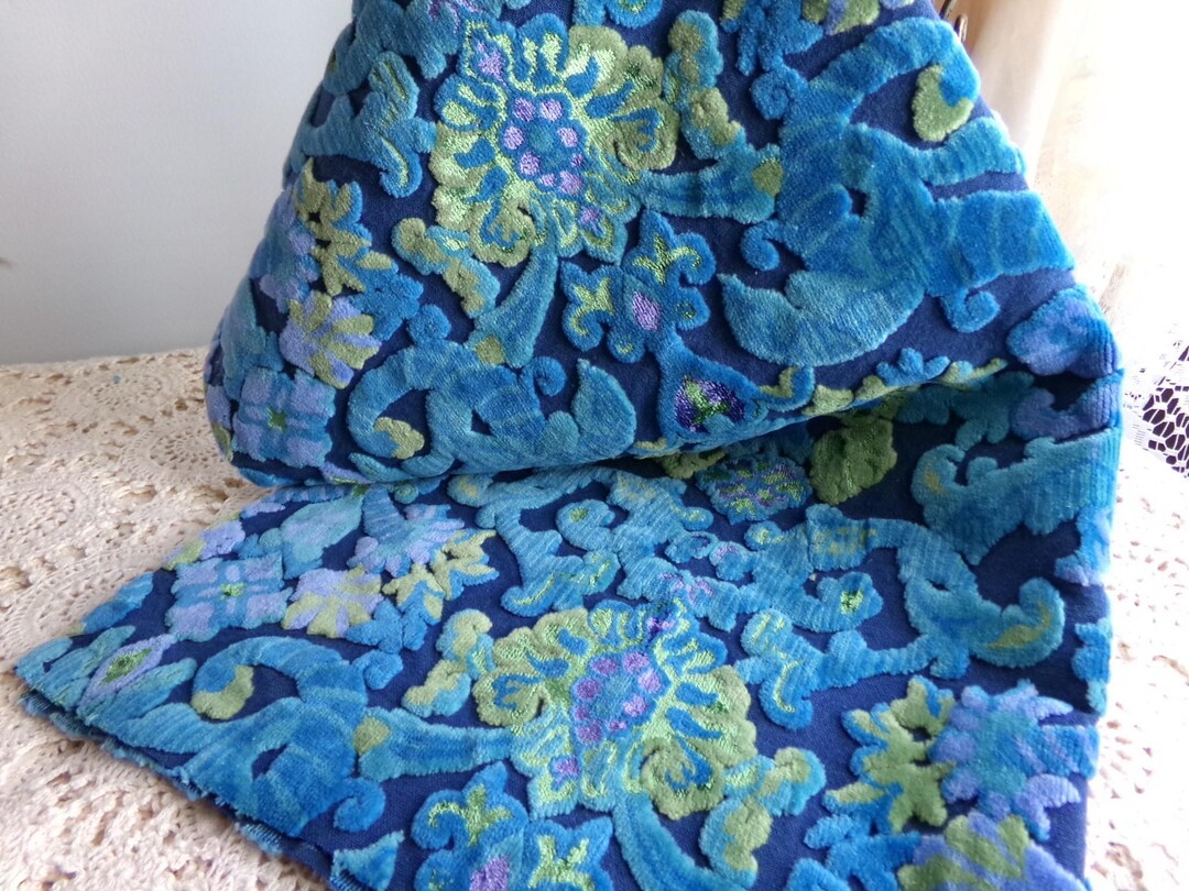 Vintage Cut Velvet Fabric, *moon Goddess* Midnight Blue Bates Tapestry ...