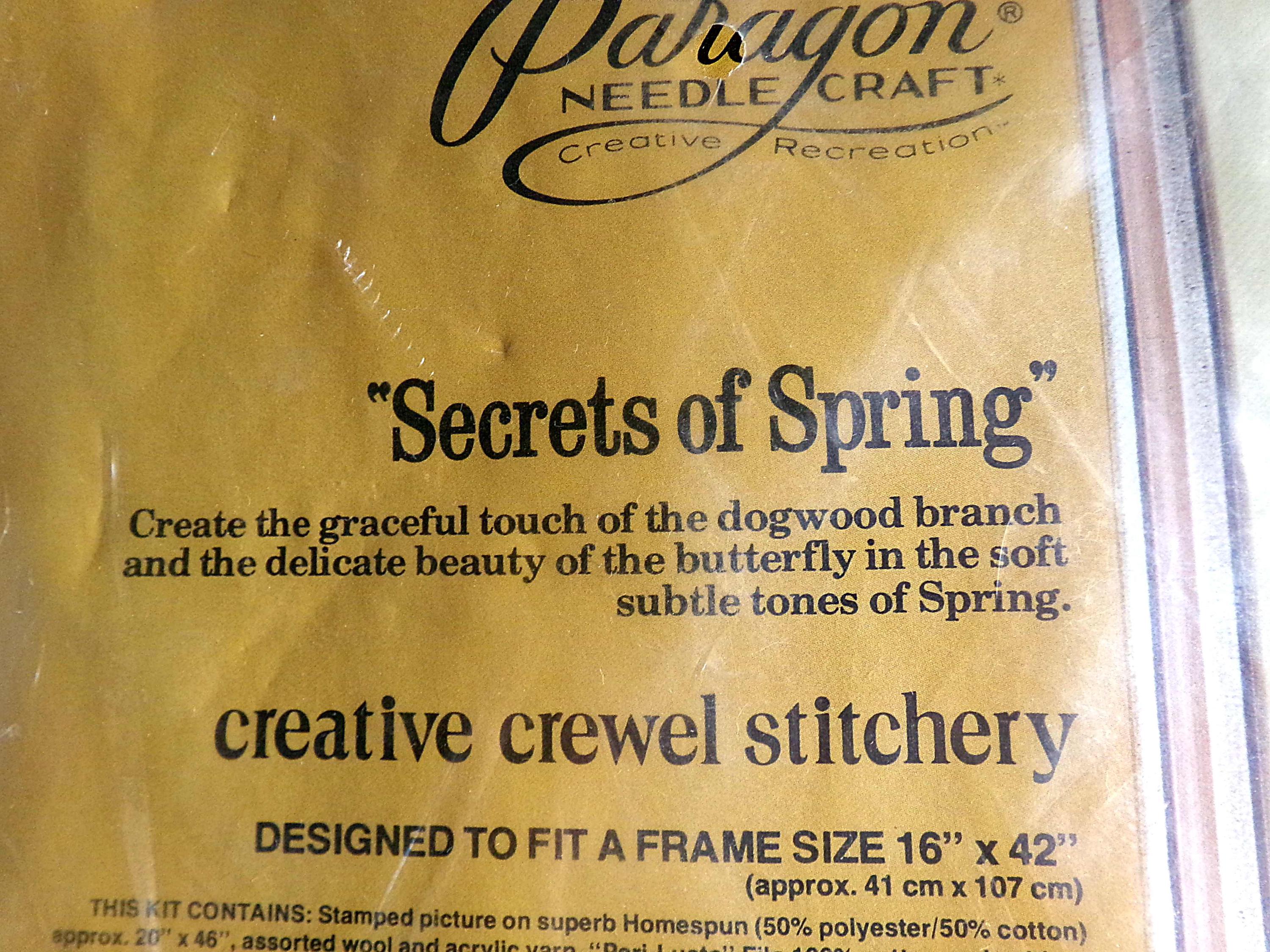 SECRETS of SPRING Crewel Embroidery Kit, HUGE Butterfly & Flowers Wall ...