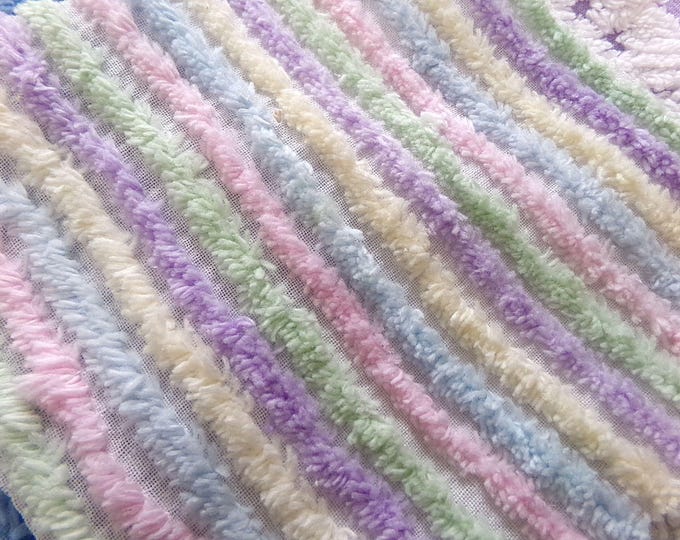 Pastel Rainbow Vintage Stripe Chenille Fabric, 15" X 23" Inch Piece ...