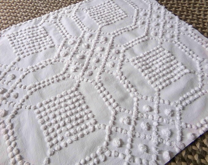 Farmhouse Modern White Chenille Fabric, 22" X 25" Inch Antique ...
