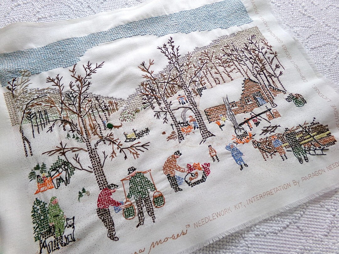 Grandma Moses SUGARING OFF Completed Cross Stitch Embroidery Paragon ...