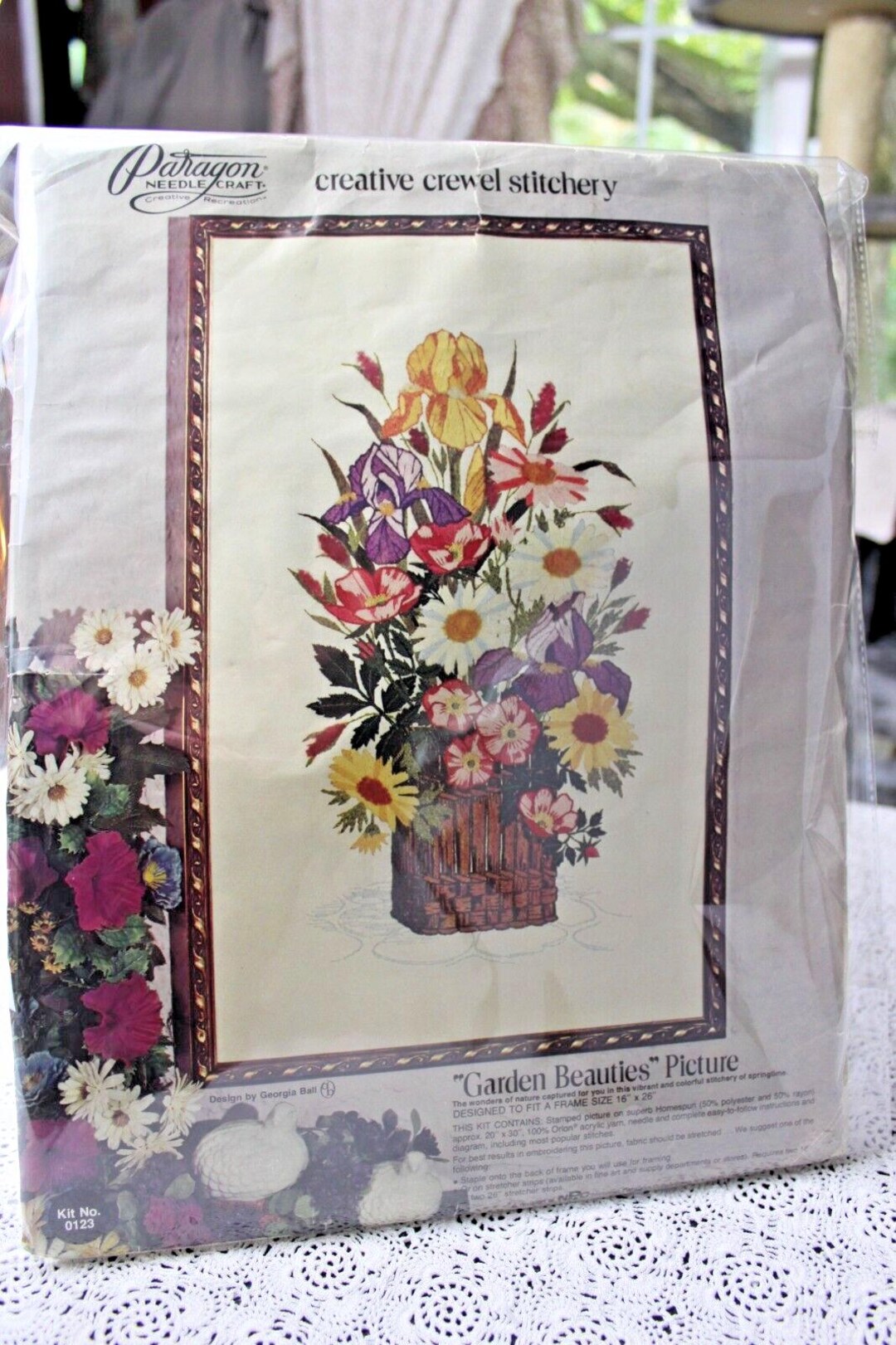 GARDEN BEAUTIES Paragon Crewel Embroidery Kit 0123 Vtg Boho Floral ...
