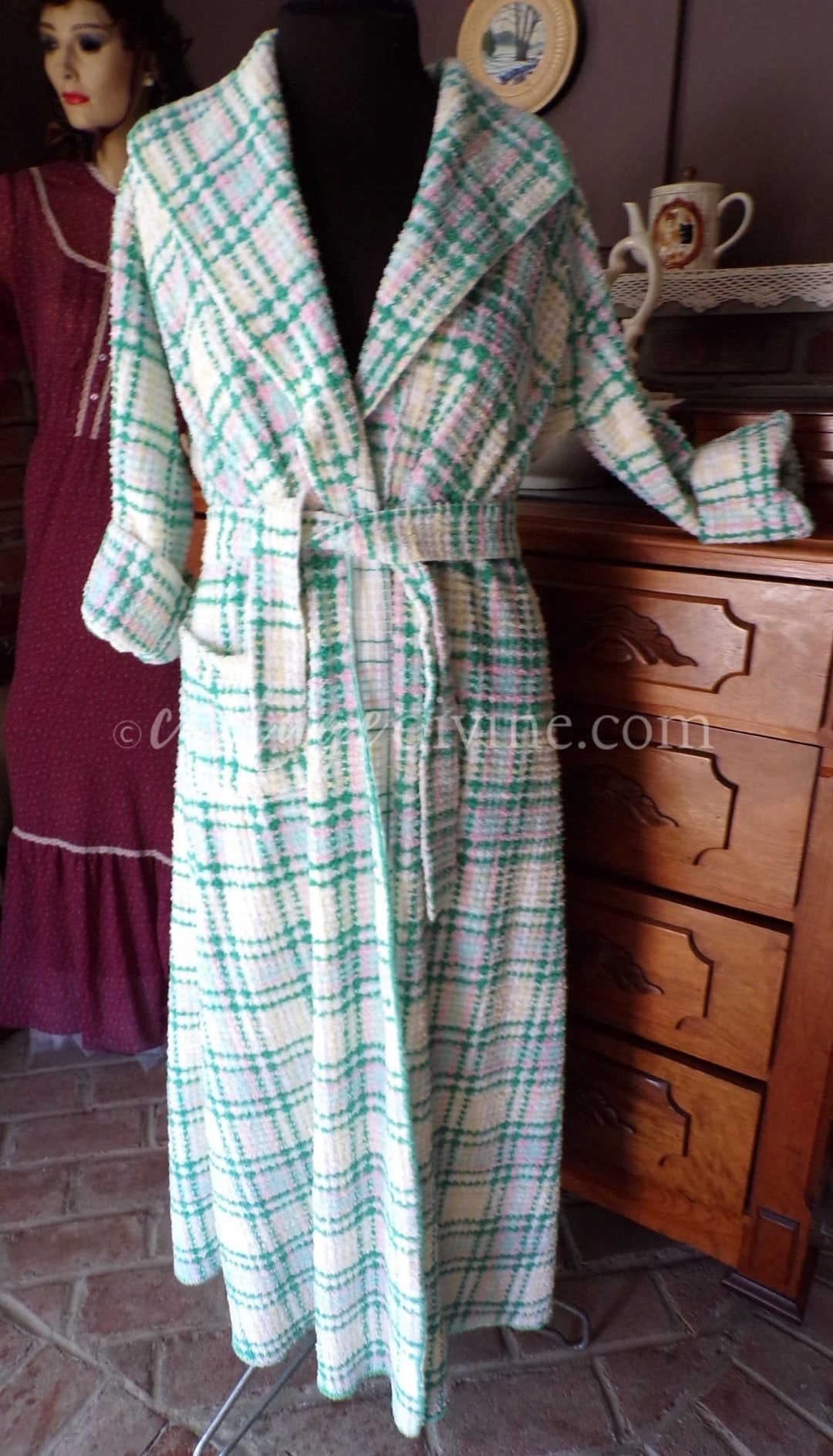 Retro Plaid Vintage Chenille Robe Ladies I Love Lucy Style 50s Bathrobe ...