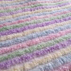 Pastel Rainbow Stripe Chenille Fabric, Soft Striped Yellow, Blue, Pink ...