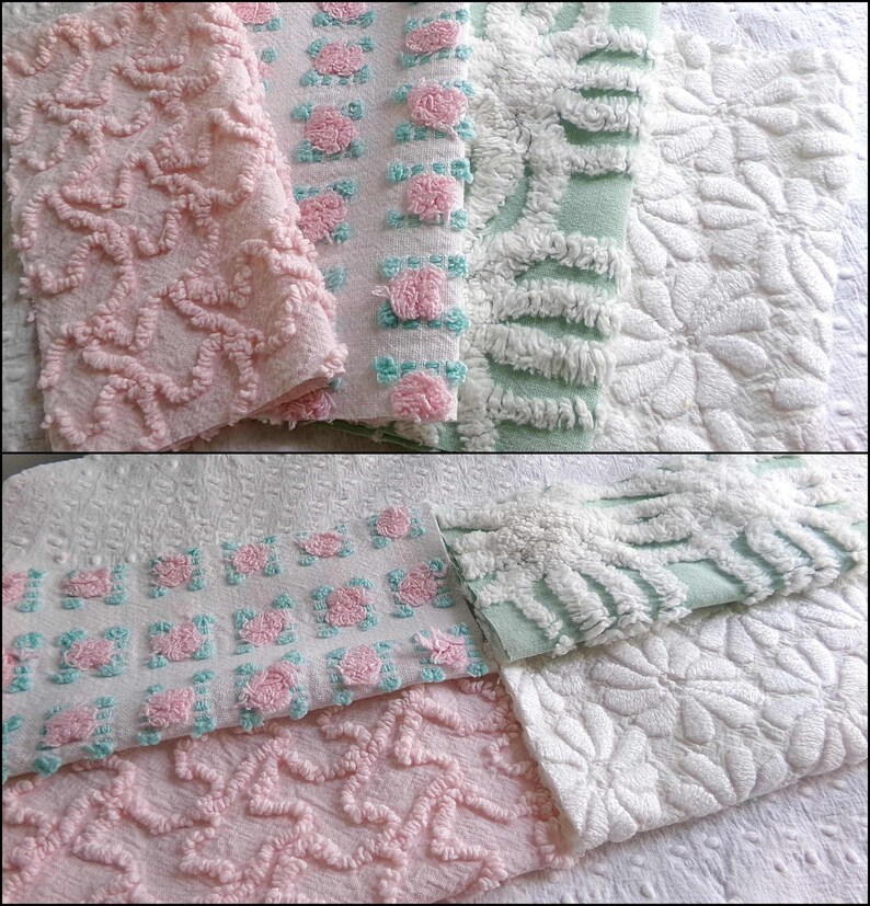 Chenille Squares Set, "summer Bliss," 16 Vintage Fabric Quilt Blocks, 6 ...