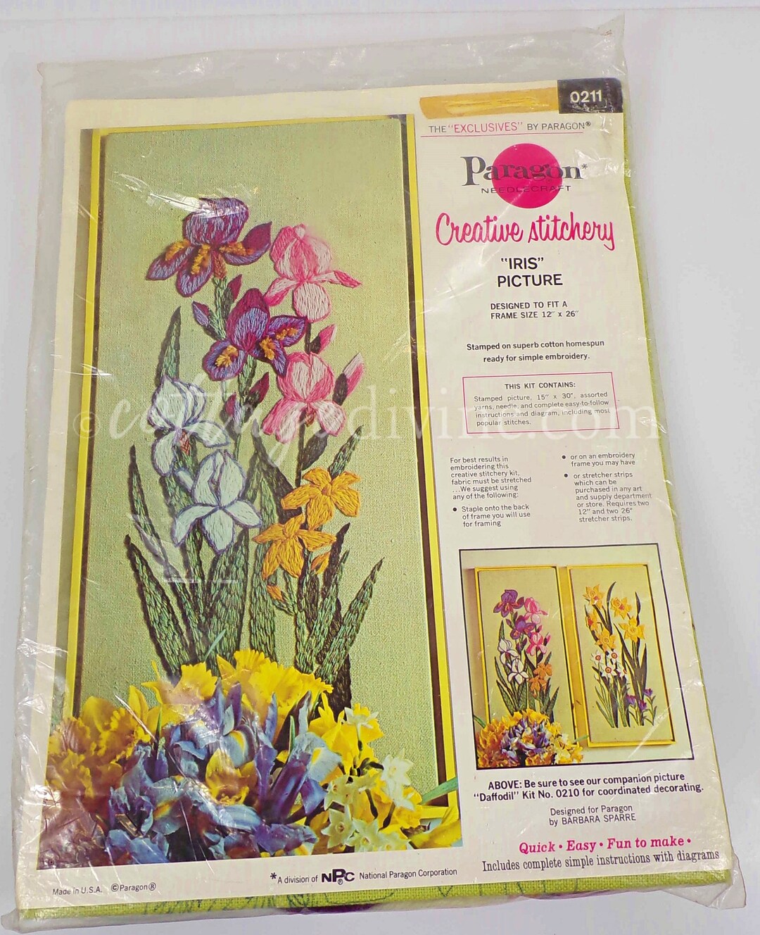 IRIS PICTURE Crewel Stitchery Kit, Spring Floral Panel 12" X 26 ...