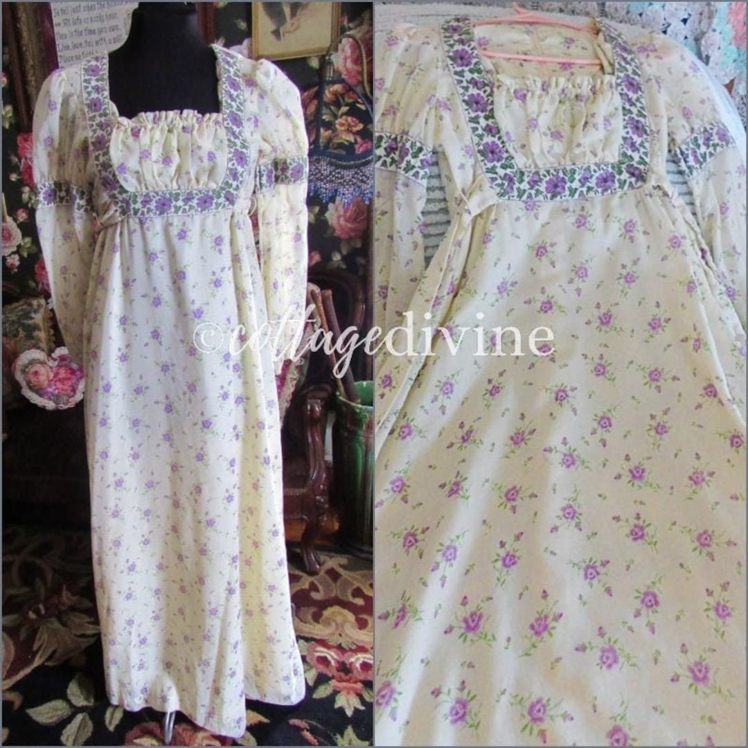 Cottagecore Dream Dress Purple Roses Vintage Gunne Sax Style Prairie ...
