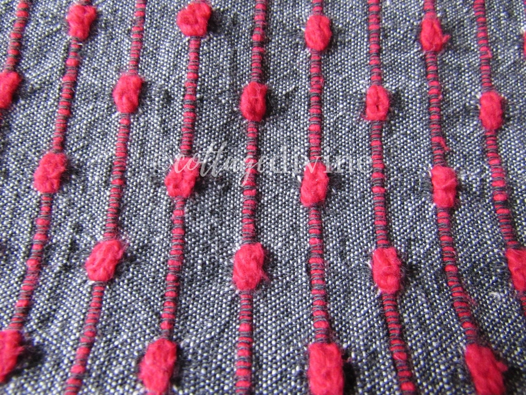 Best Ever Charcoal Red Pinstripe Vintage Woven & Chenille Quilt Fabric ...