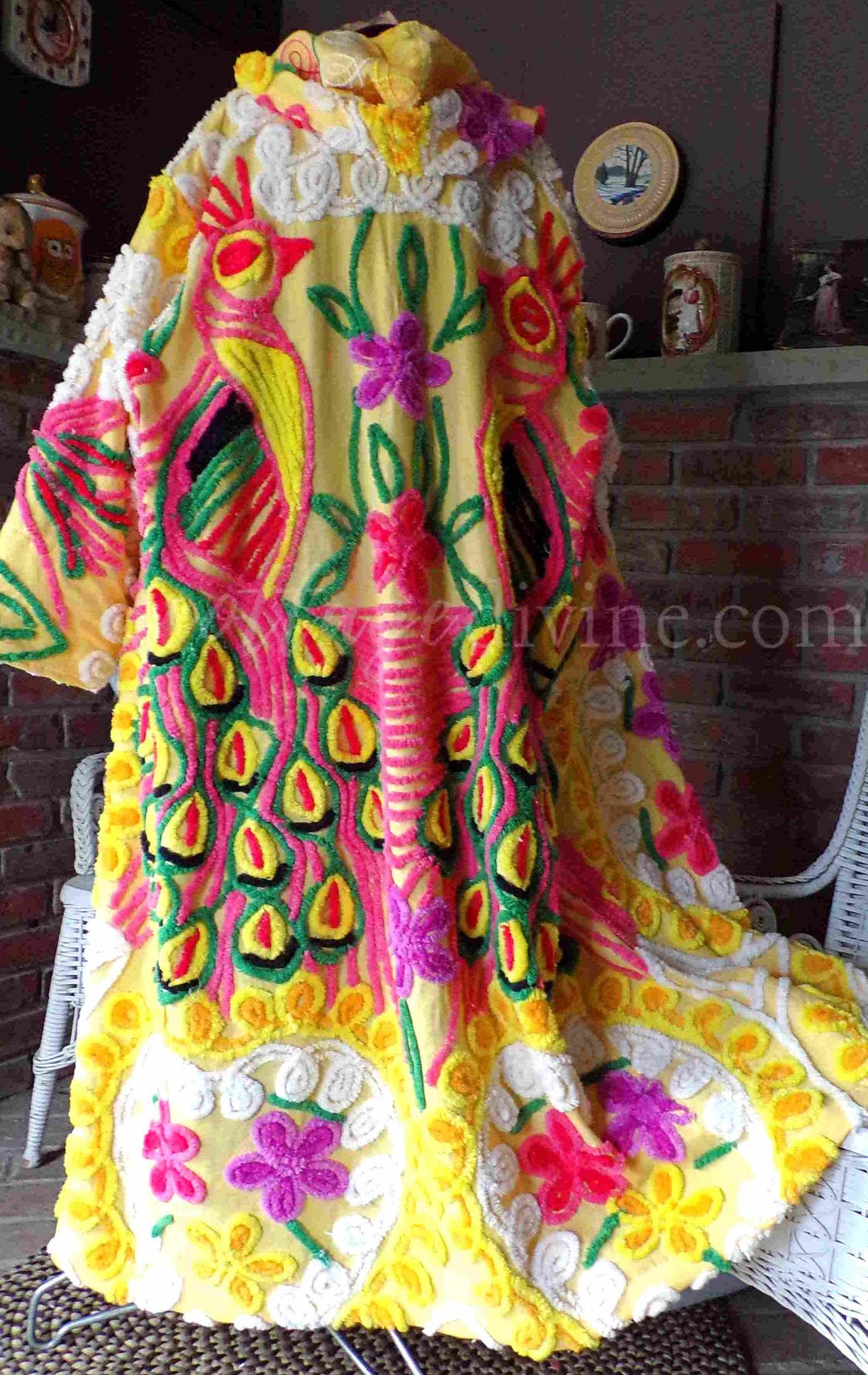 Hooded Chenille Robe, Playful Peacocks Plush Rainbow Upcycled Womens ...