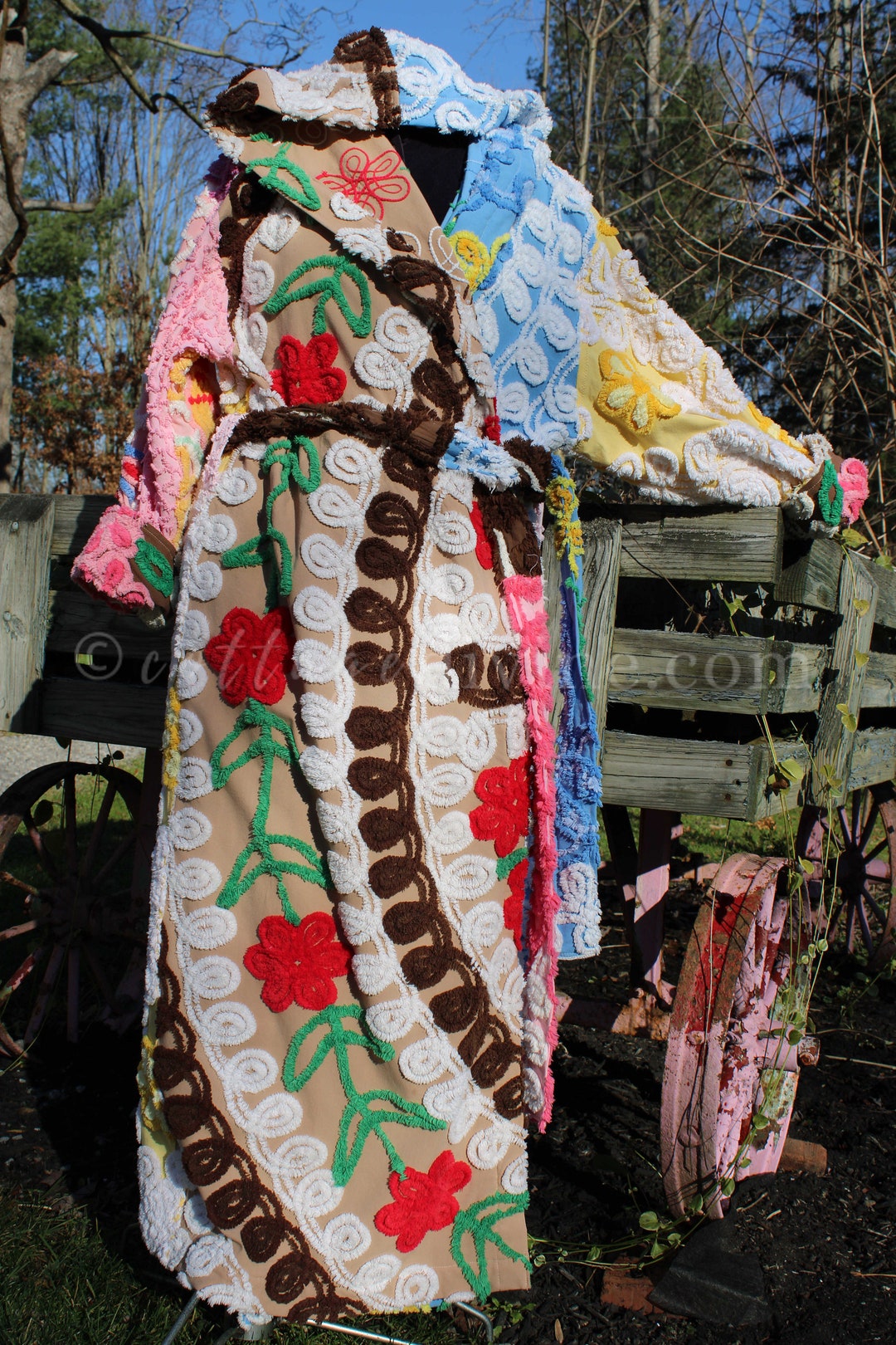 Patchwork Chenille Robe, Ladies M/L HOODED Bathrobe, Shabby Quilt Style ...