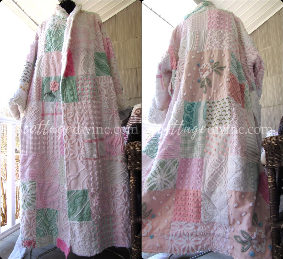 Patchwork Rag Quilt Vintage Chenille Coat Robe Heirloom - Etsy