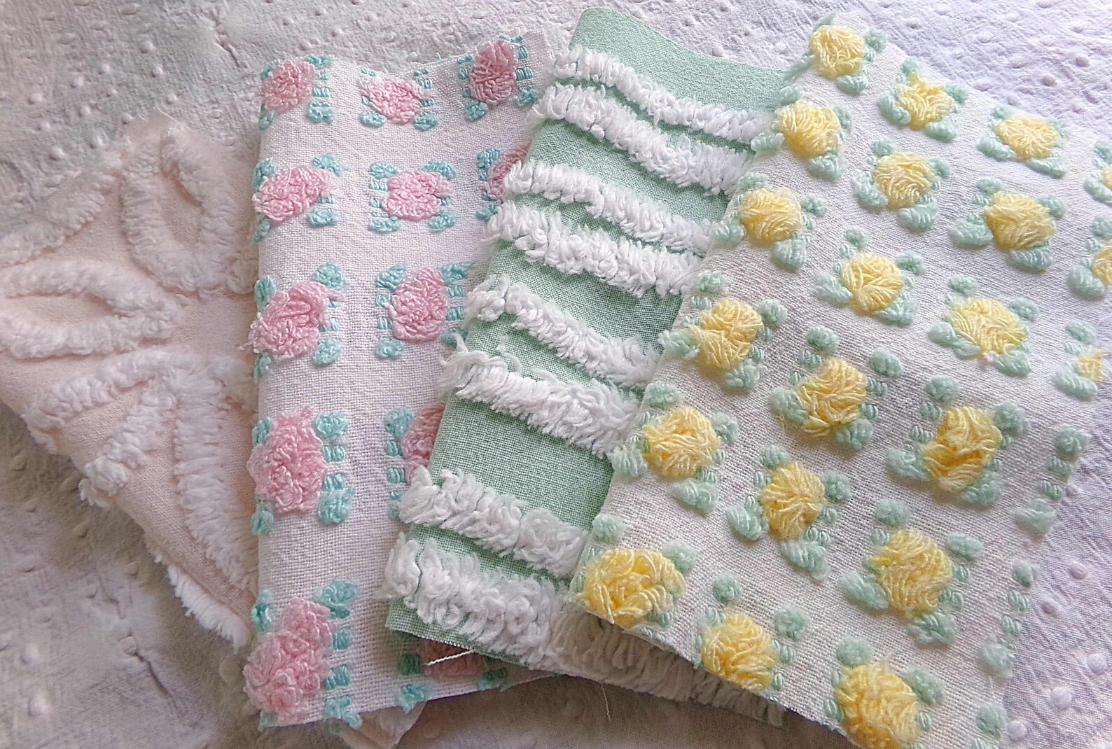 Chenille Squares Set, "spring Bliss," 16 Vintage Fabric Quilt Blocks, 6 ...