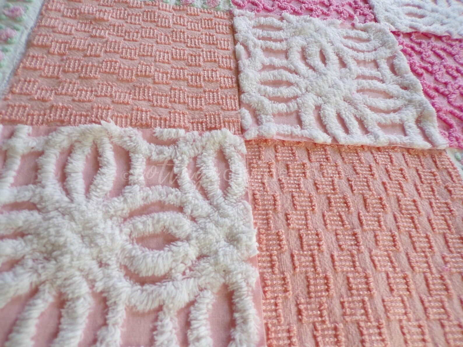 Sherbet Ice Cream Chenille Quilt Squares Set From Vintage Bedspread ...