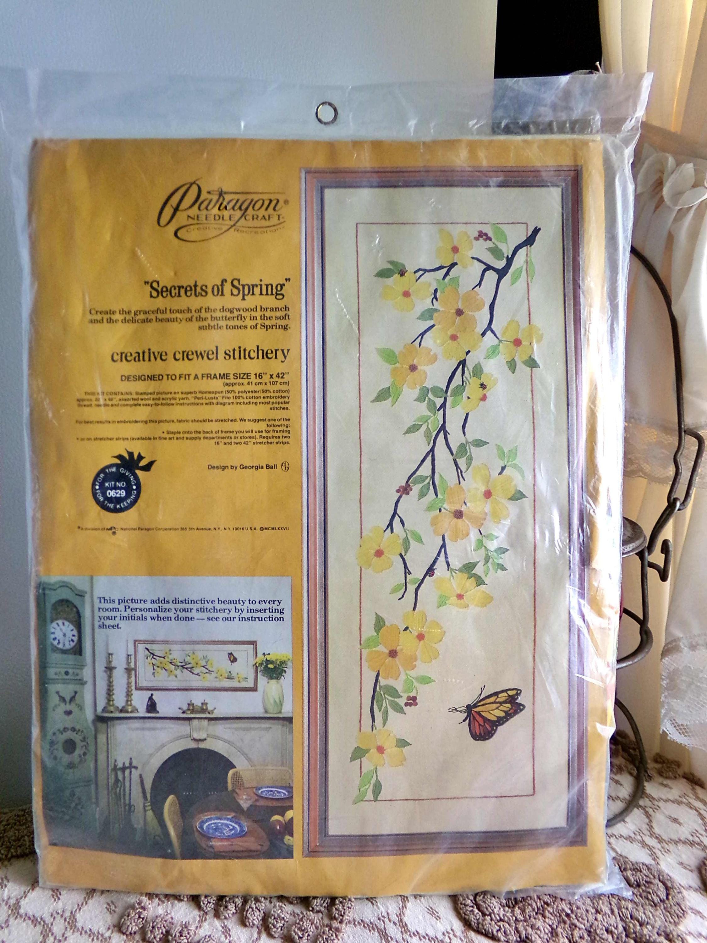 SECRETS of SPRING Crewel Embroidery Kit, HUGE Butterfly & Flowers Wall ...