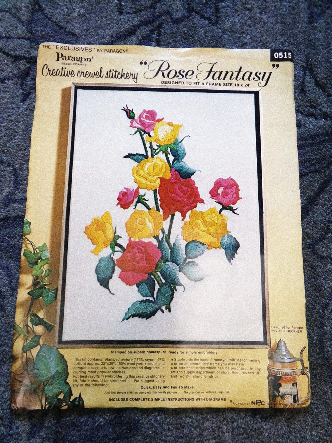 ROSE FANTASY Vintage Paragon Crewel Embroidery Kit #0515, Elegant ...