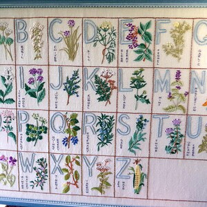 Herb Chart Alphabet Sampler Completed Stitchery Piece, Vintage Herbal ...