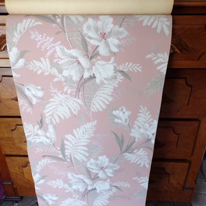 Gorgeous 1940s Vintage Wallpaper Roll Botanical Pink Shimmer - Etsy