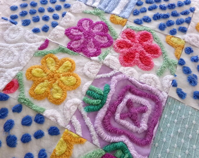 Burst of Summer Chenille Fabric Squares, Colorful Mix Vintage Craft ...