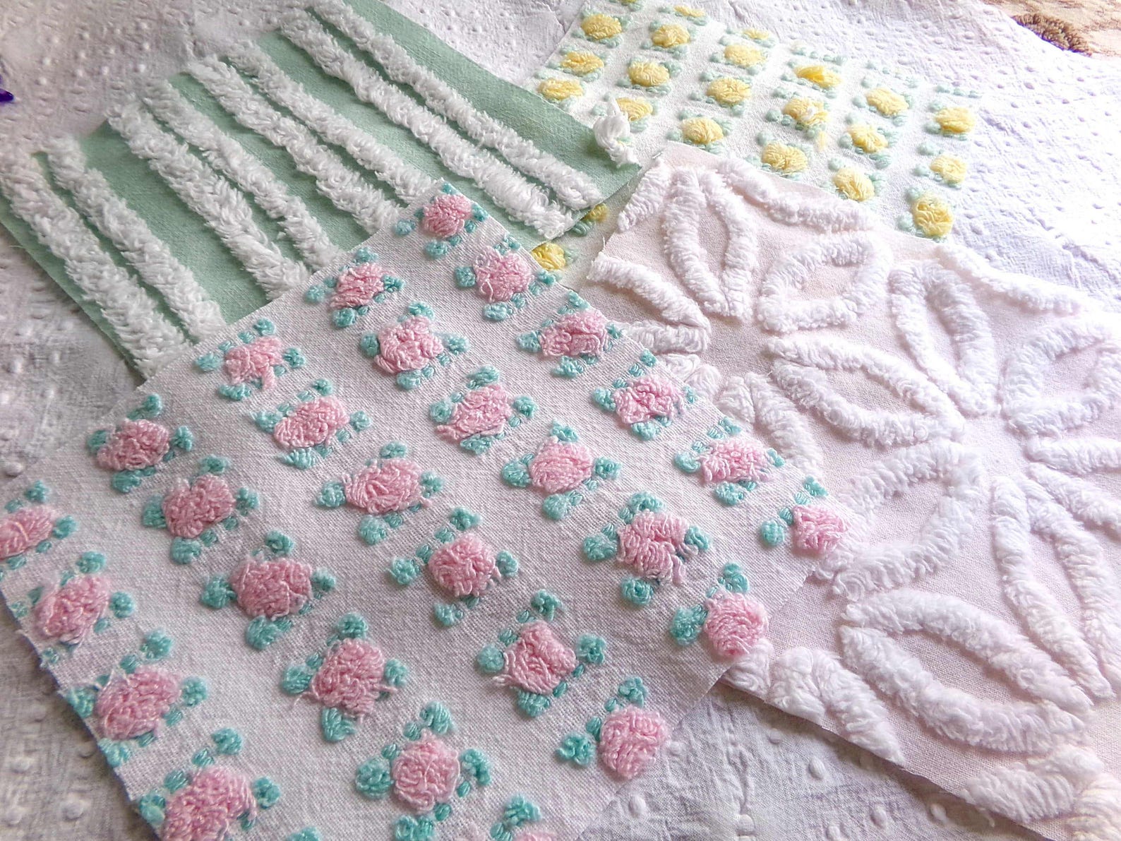 Chenille Squares Set, "spring Bliss," 16 Vintage Fabric Quilt Blocks, 6 ...