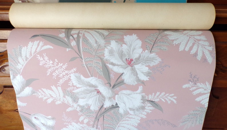 Gorgeous 1940s Vintage Wallpaper Roll Botanical Pink Shimmer - Etsy
