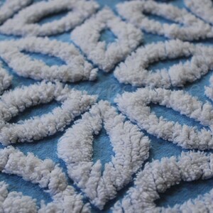 Sky Blue Daisy Vintage Chenille Fabric, 20 X 24' Inch Piece, 100% ...