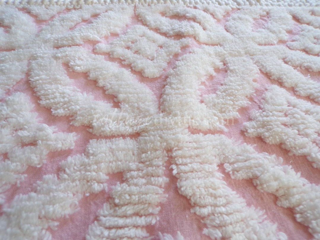 Snuggle Pink Vintage Chenille Fabric, White Sculpted Geometric Tufting ...