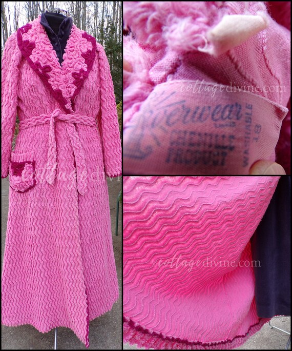 Vintage Chenille Robe, 1940s Barbie Pink Glamour Bath… - Gem