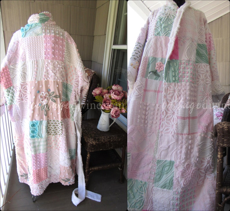 Patchwork Rag Quilt Vintage Chenille Coat Robe Heirloom - Etsy