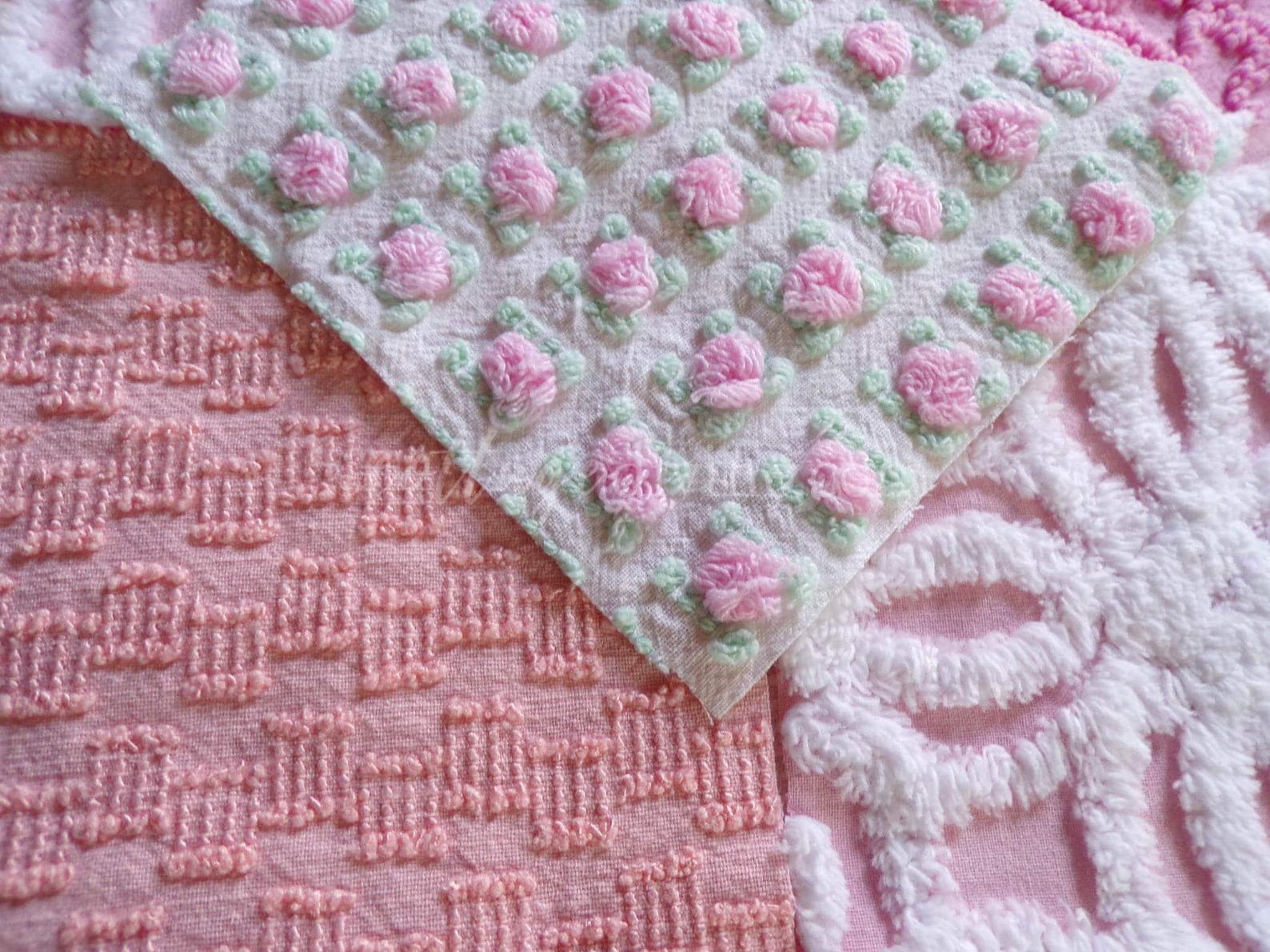 Sherbet Ice Cream Chenille Quilt Squares Set From Vintage Bedspread ...