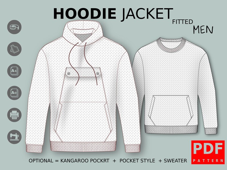 PDF Hoodie Jacket Sewing Pattern for Men XS / XXXL - Etsy