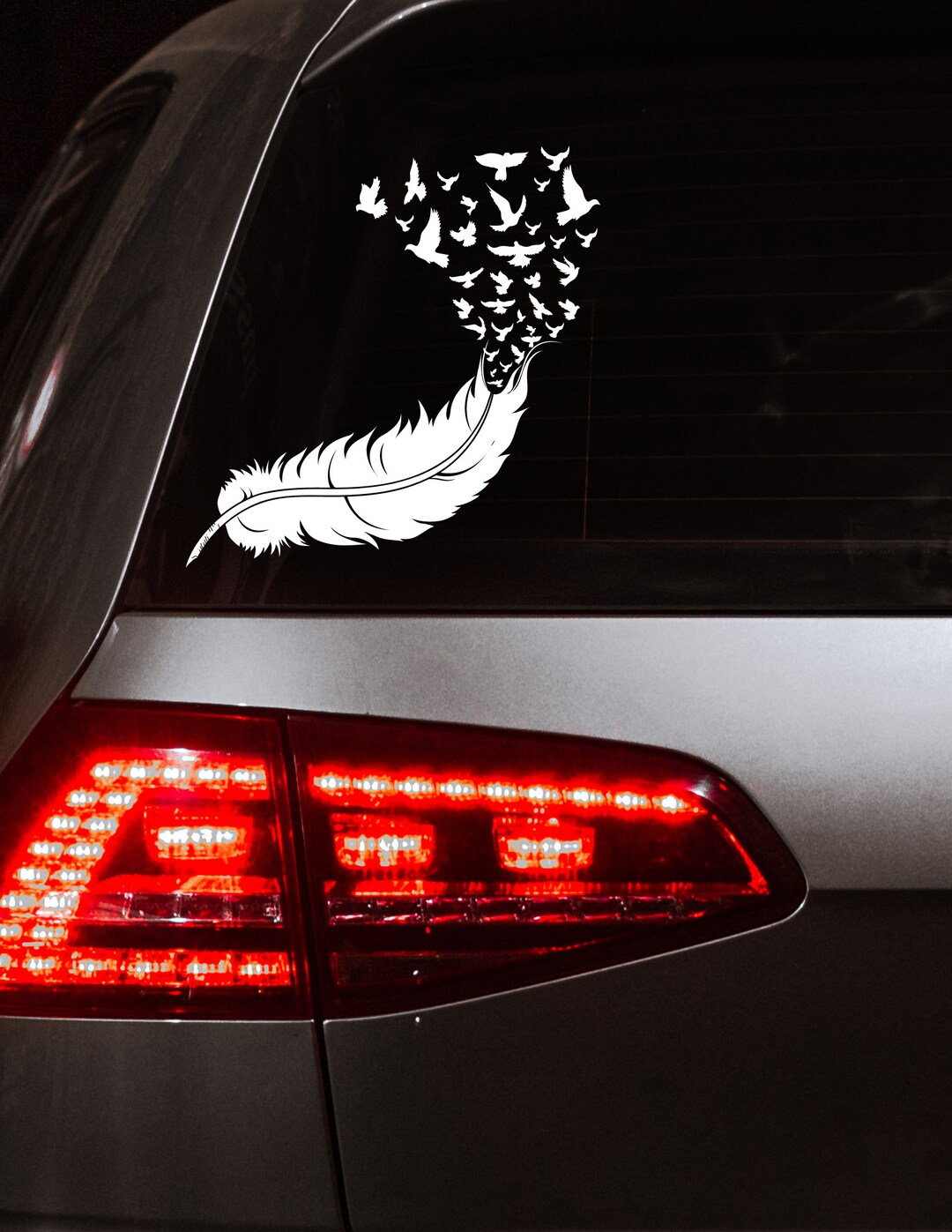 Feather W/ Flying Birds Car Decal Any Color Computer Decal Vinyl ...