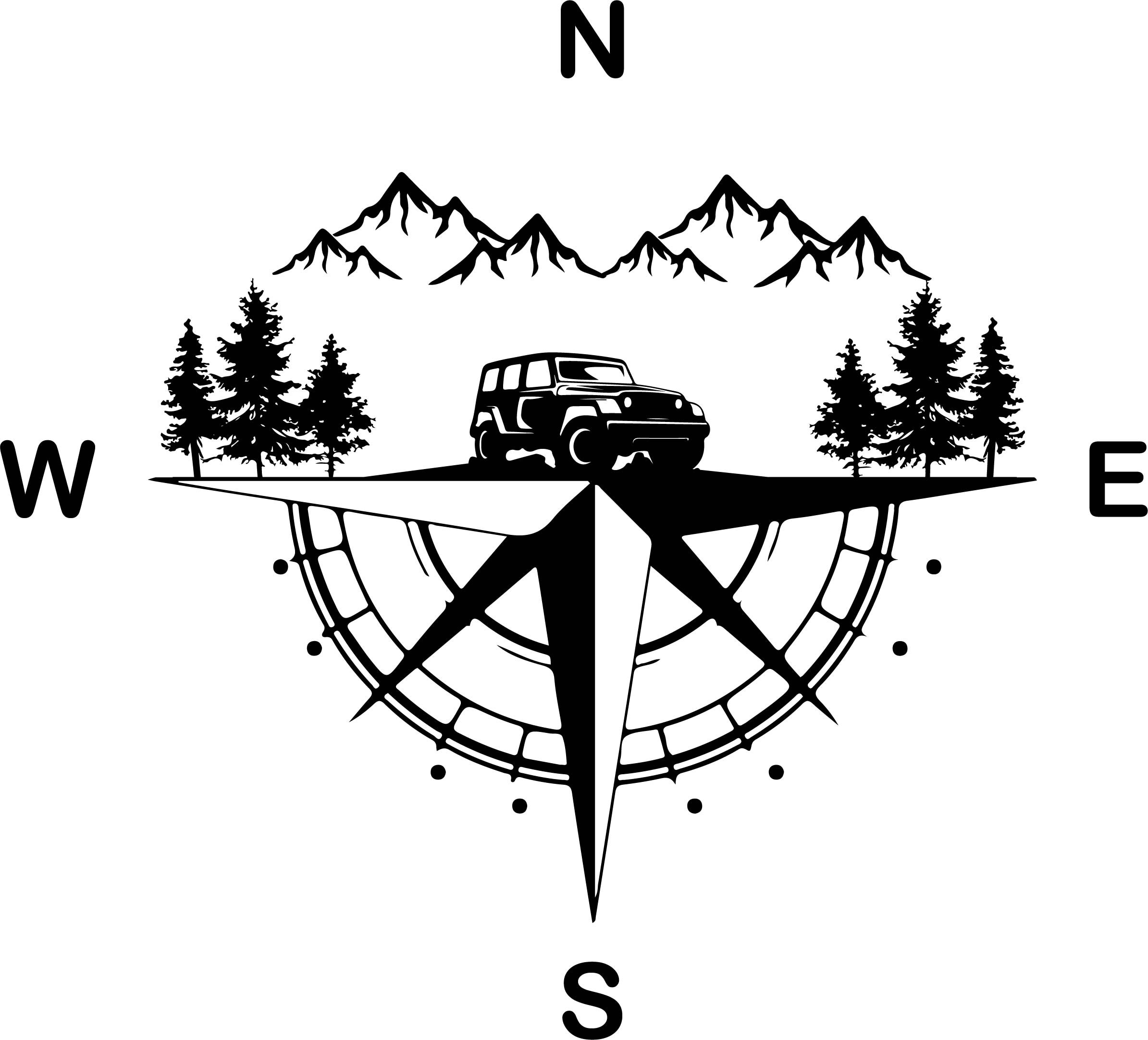 Car Mountains Tree Compass Car Decal | Etsy