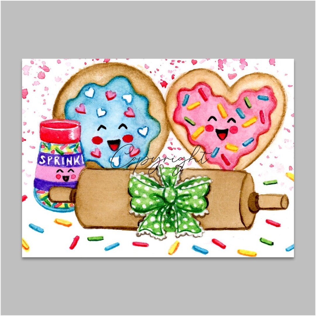 Sugar Cookies Greeting Card blank Inside, Watercolor Print - Etsy