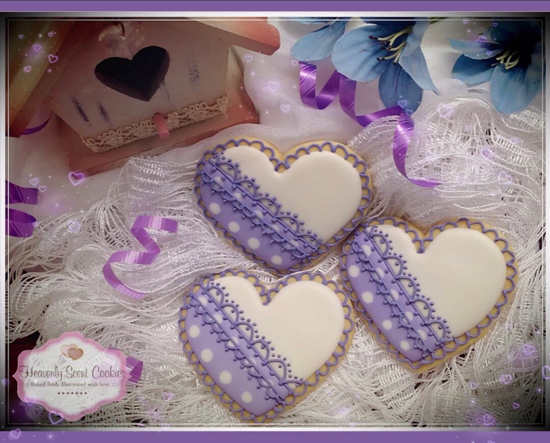 Pretty Purple Heart Lace Decorated Sugar Cookies - Etsy