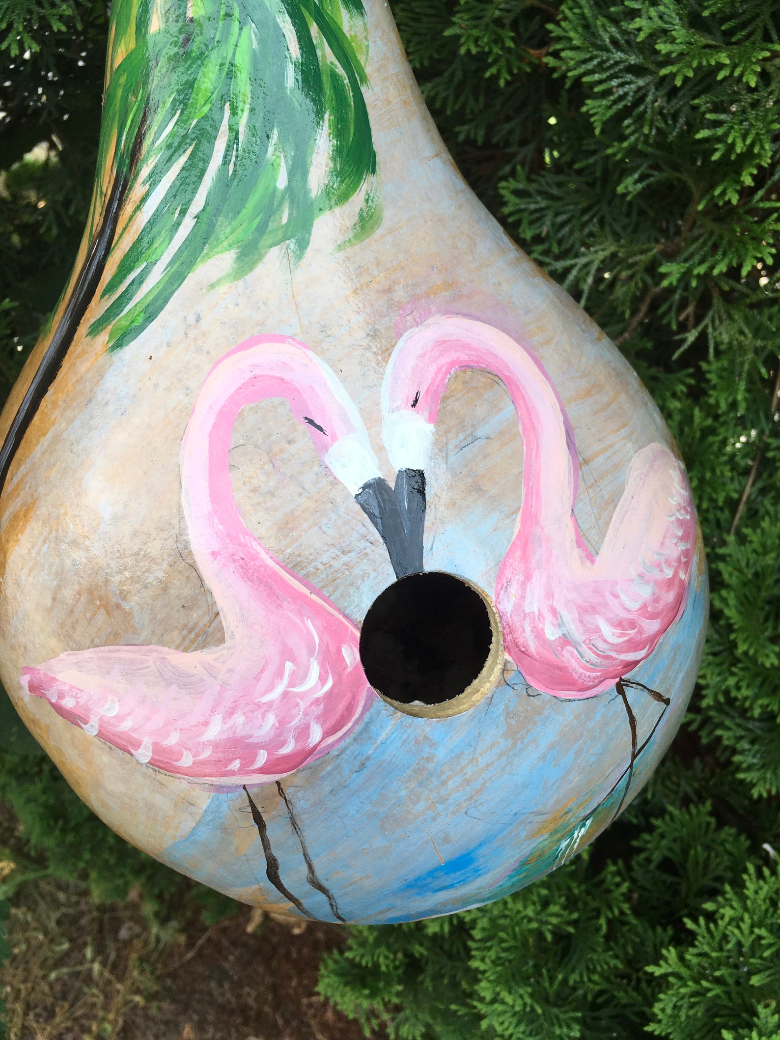 Hand Painted Gourd Birdhouse Flamingos in a Heart | Etsy