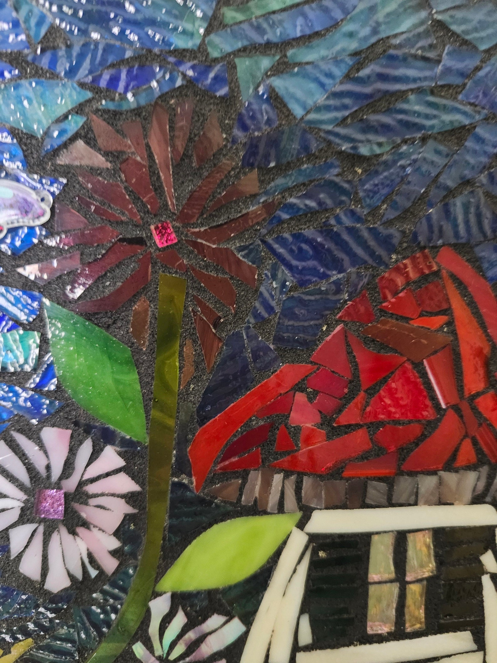 Handcrafted Whimsical Stained Glass Mushroom Scene Mosaic/ Suncatcher ...