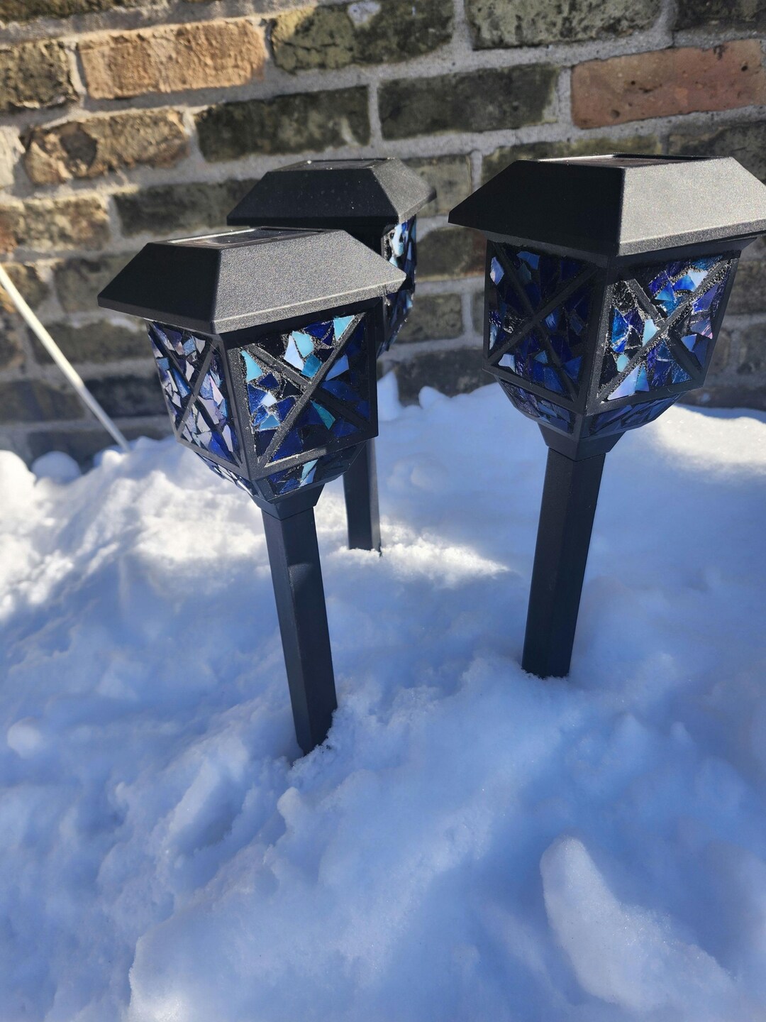 Set of 3 Handcrafted Stained Glass Solar Lantern - Etsy