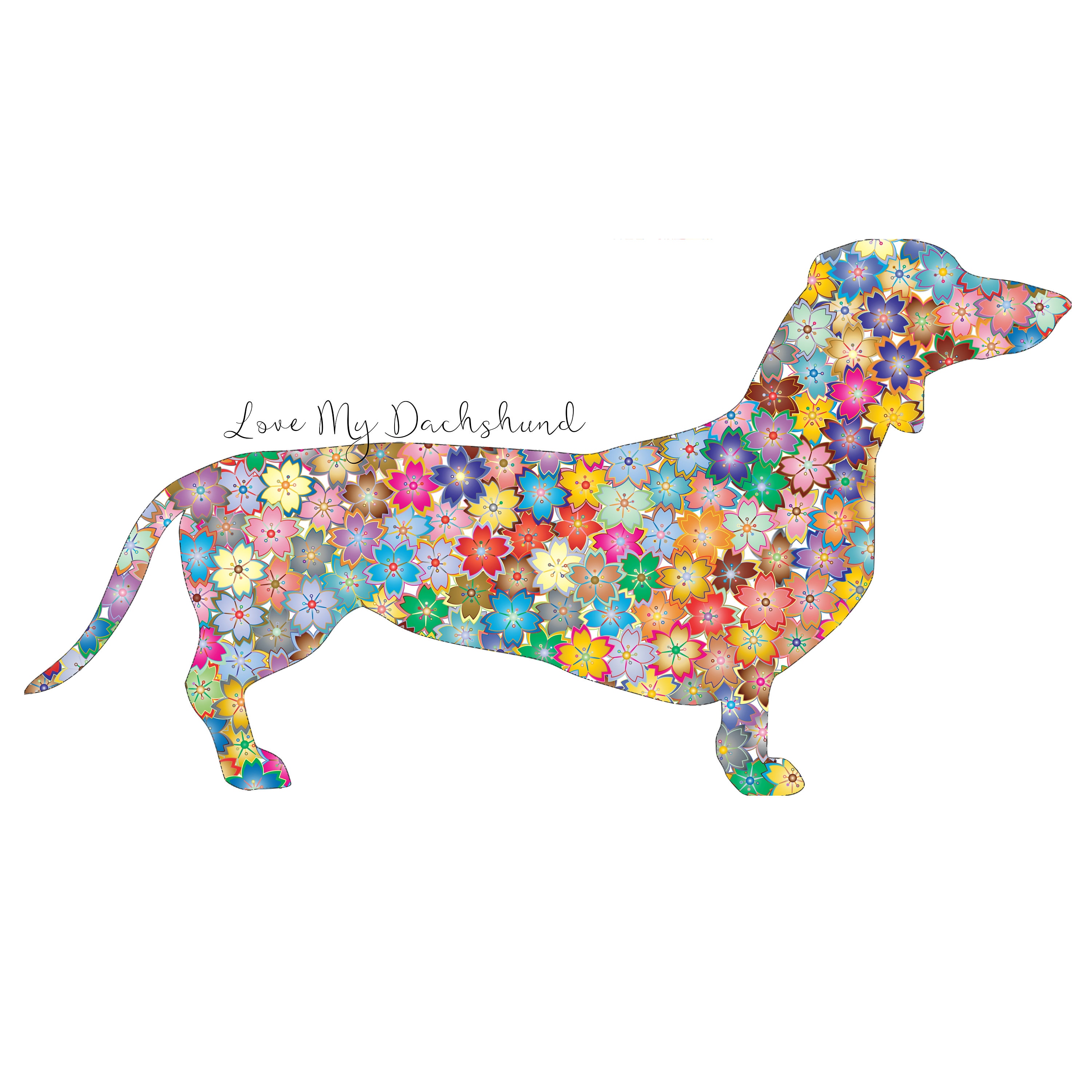 Love My Dachshund - Sticker / Decal - Silhouette With Flowers - Etsy