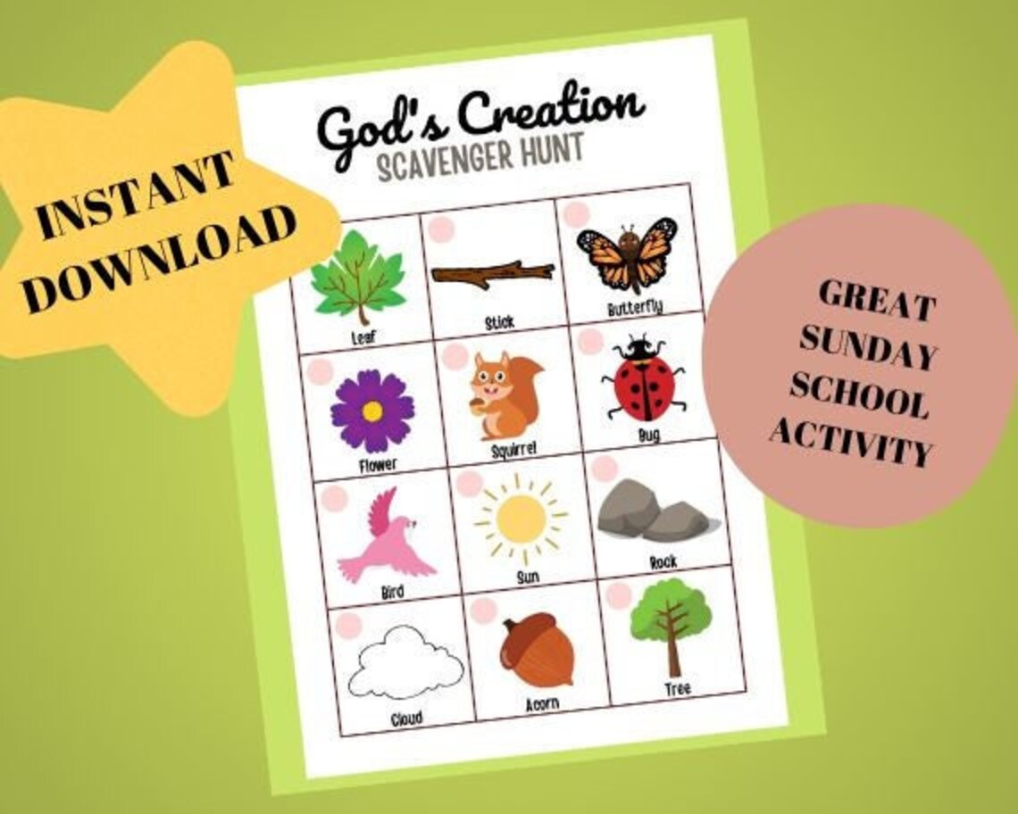God's Creation Scavenger Hunt, Sunday School Activity, Christian Kids ...