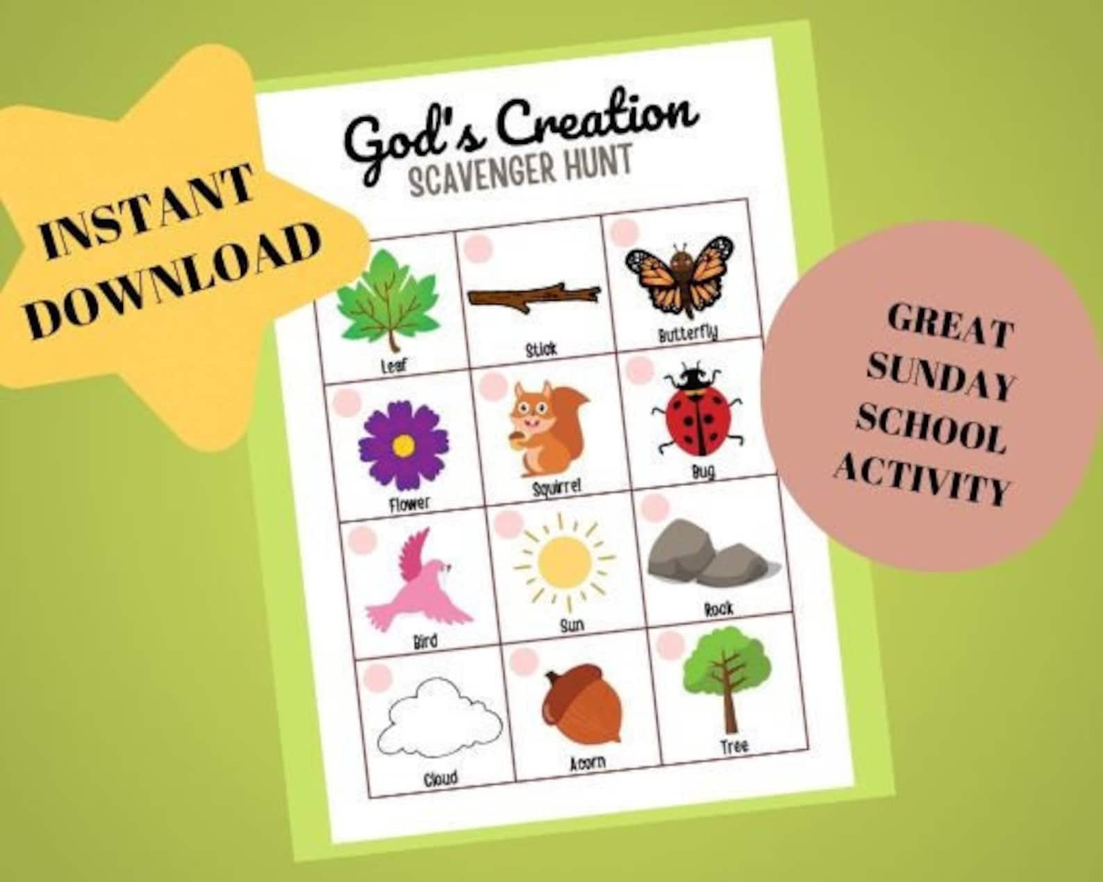 God's Creation Scavenger Hunt, Sunday School Activity, Christian Kids ...