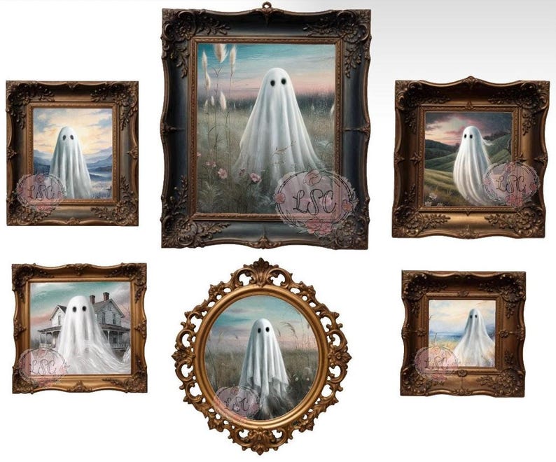 Framed Vintage Ghosts Art PNG | Retro Halloween Ghost Frames Sublimation Design | Spooky ...