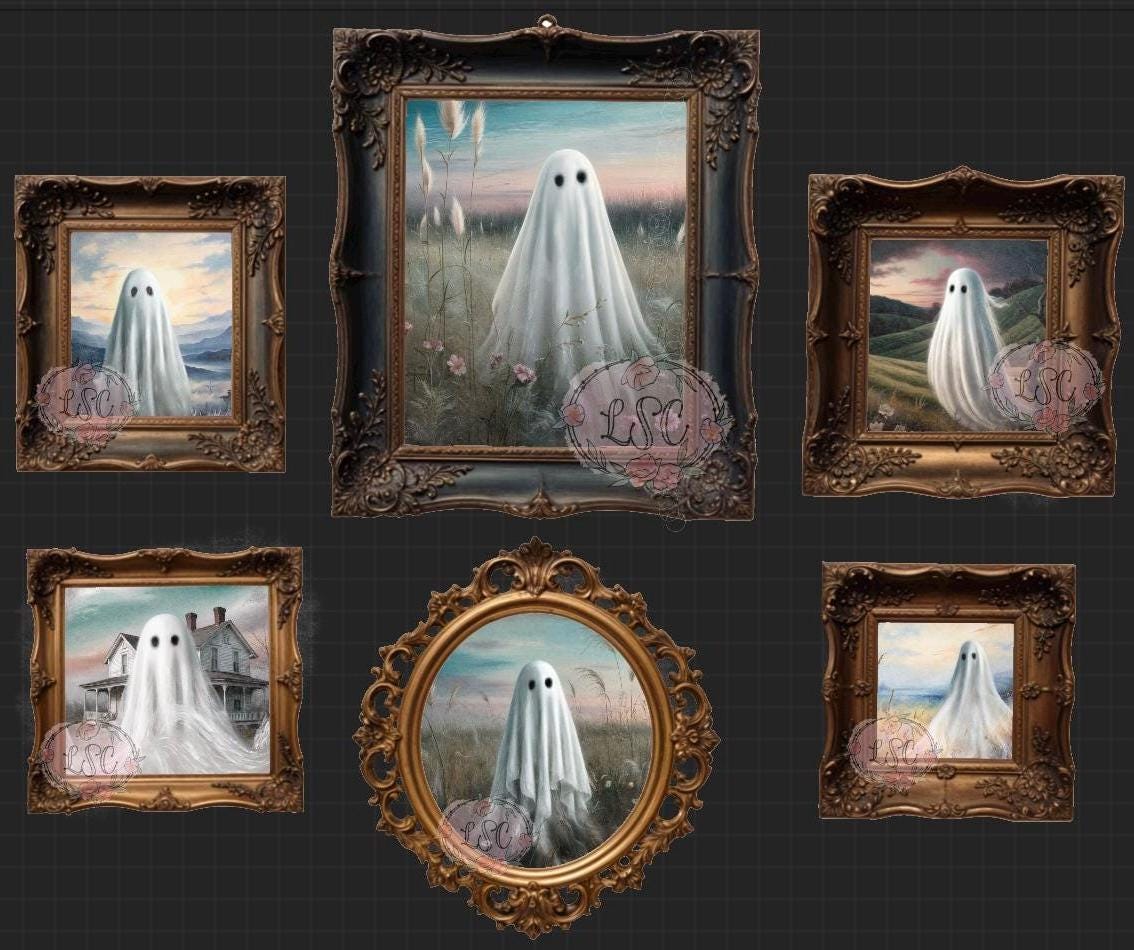 Framed Vintage Ghosts Art PNG | Retro Halloween Ghost Frames ...