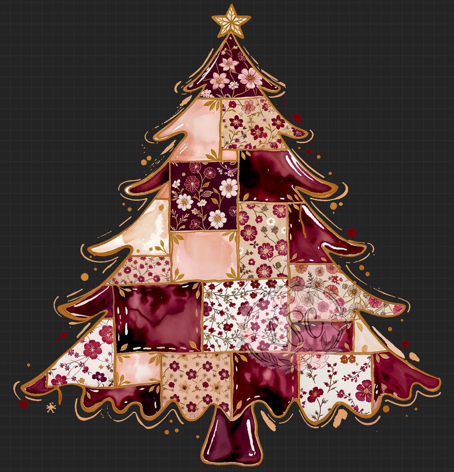 Boho Vintage Christmas Patchwork Tree PNG | Retro Floral Christmas Tree Sublimation Design | 400 ...