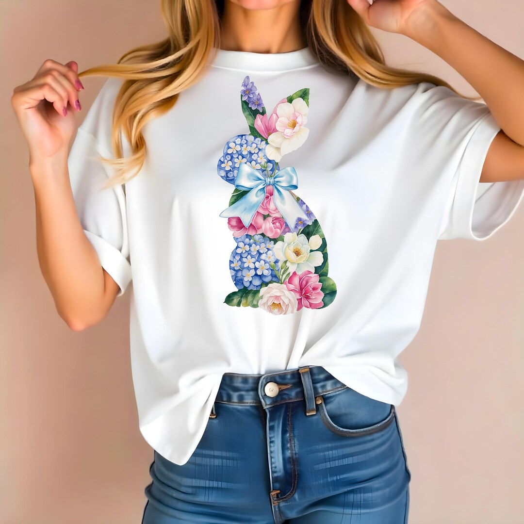 Southern Blue Hydrangeas Easter Floral Bunny PNG | Rabbit Silhouette ...