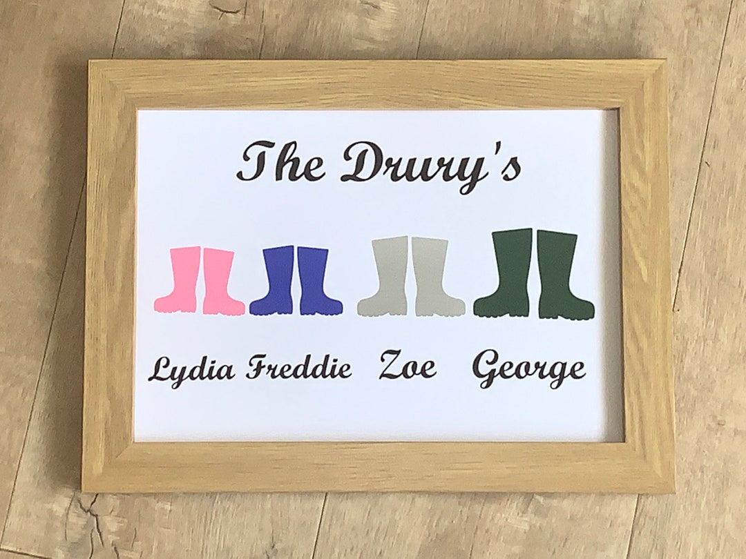 Family Name Personalised Welly Framed A4 Vinyl Print, Your Family Name ...