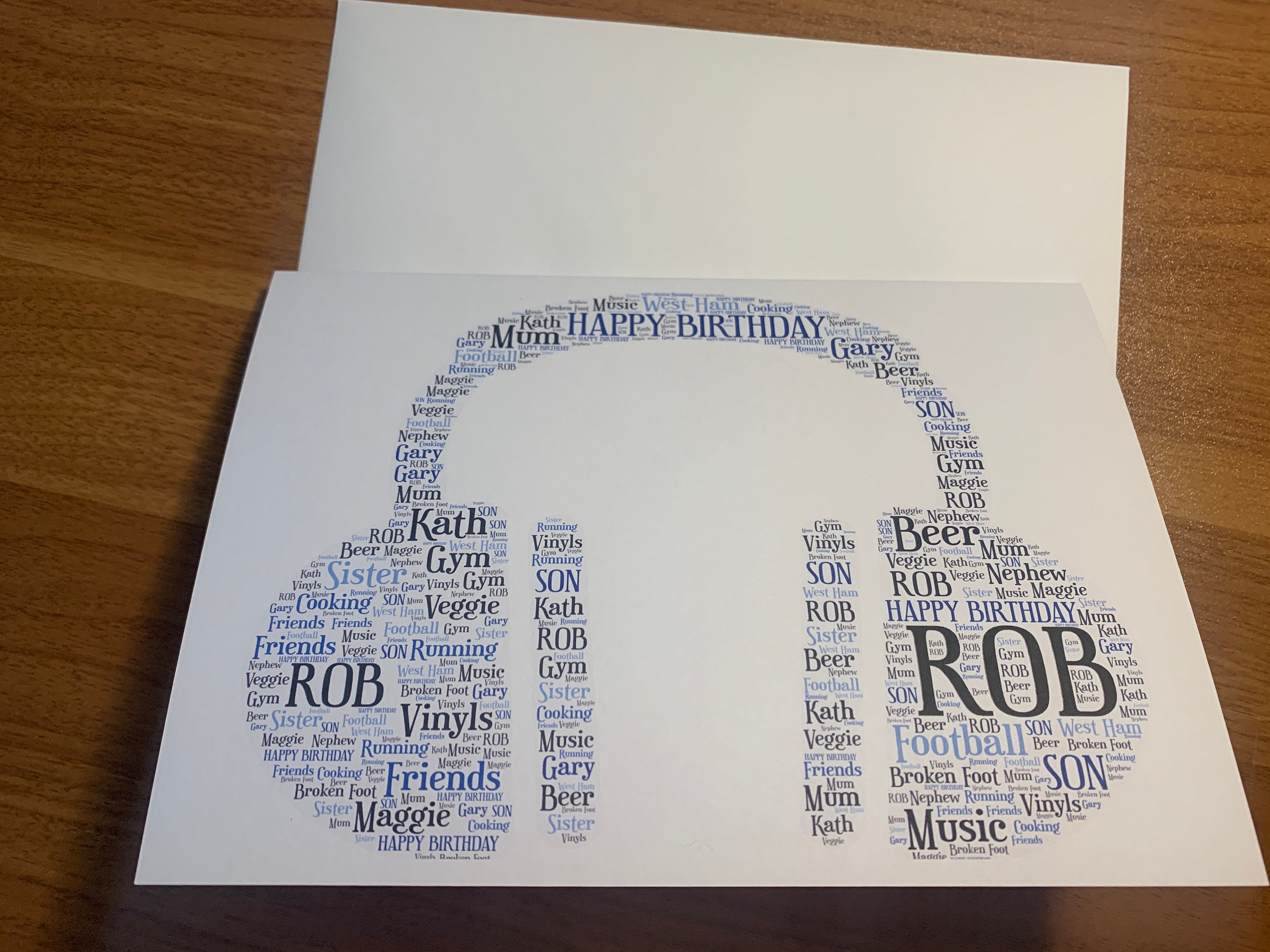 Music Themed A5 Picture, Personalised Typography A5 Word Art Greetings ...